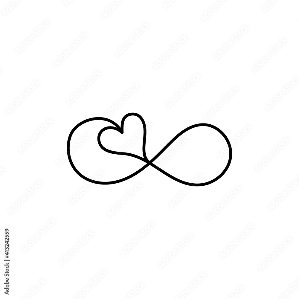 Infinity symbol with a heart, hand-drawn with ink. Vector illustration ...