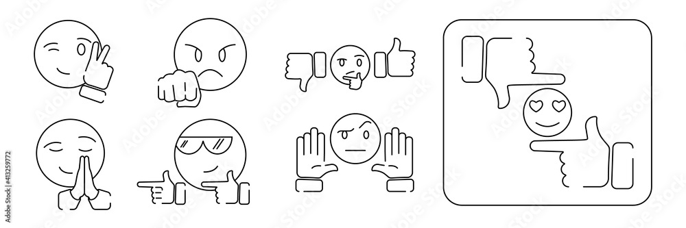 Set of outline emoticons, emoji isolated on white background, vector ...
