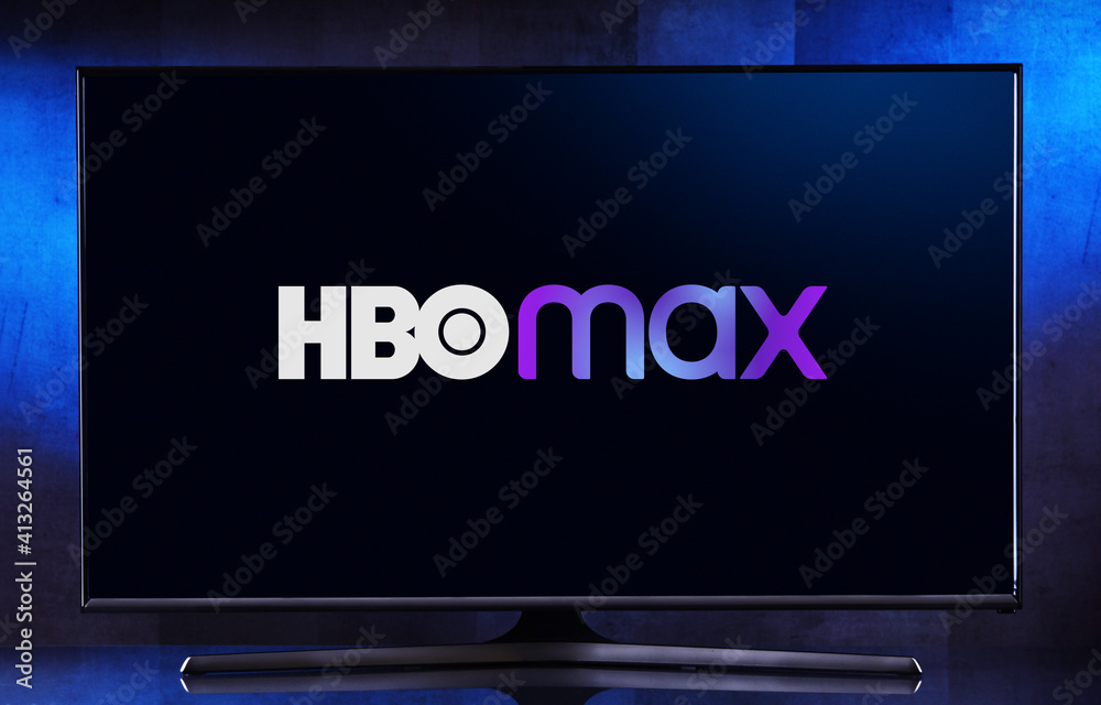 Flat-screen TV set displaying logo of HBO Max foto de Stock | Adobe Stock