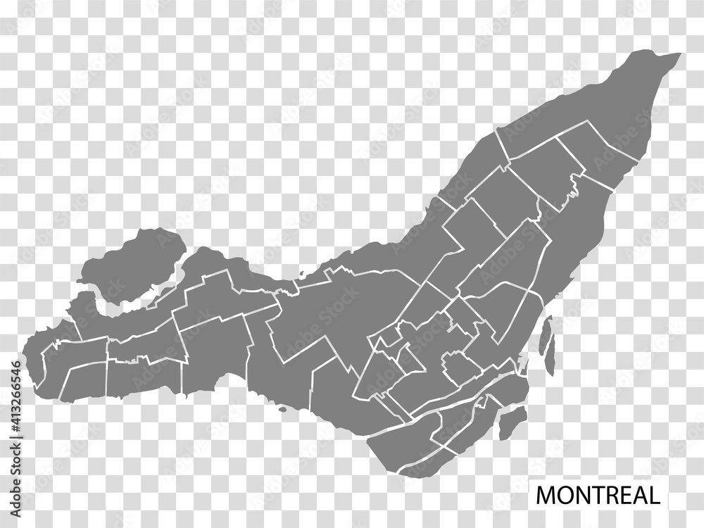 High Quality map of Montreal is a city in Canada, with borders of the ...
