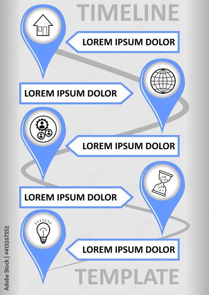 Modern infographic timeline template with place markers on the wavy ...