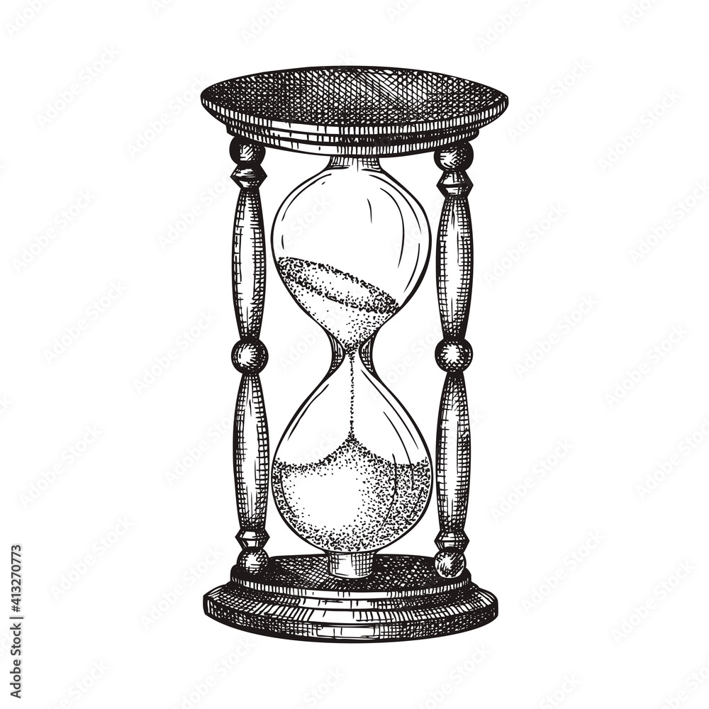 Hand sketched hourglass illustration. Vector drawing of sandglass in ...