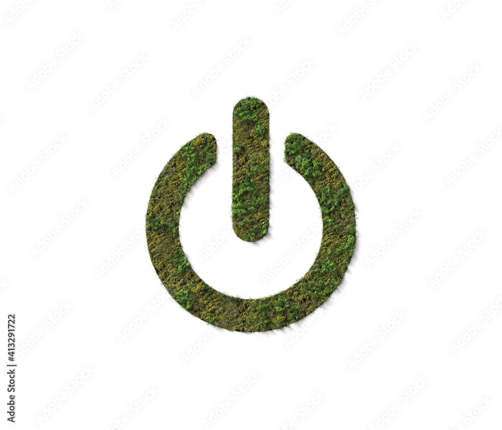 Green natural power on button in with white background. Green energy ...