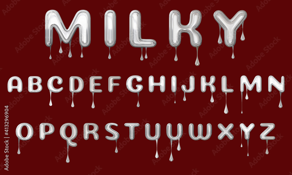 Milk, yoghurt or cream alphabet letter set with dripping letters, white ...