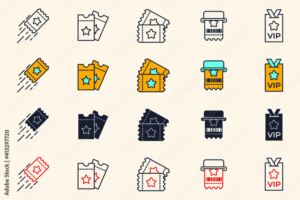 Set of Tickets icon. Ticket pack symbol template for graphic and web ...