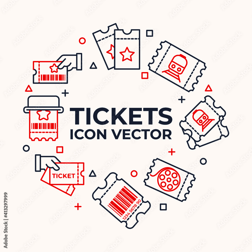 Set of Tickets icon. Ticket pack symbol template for graphic and web ...