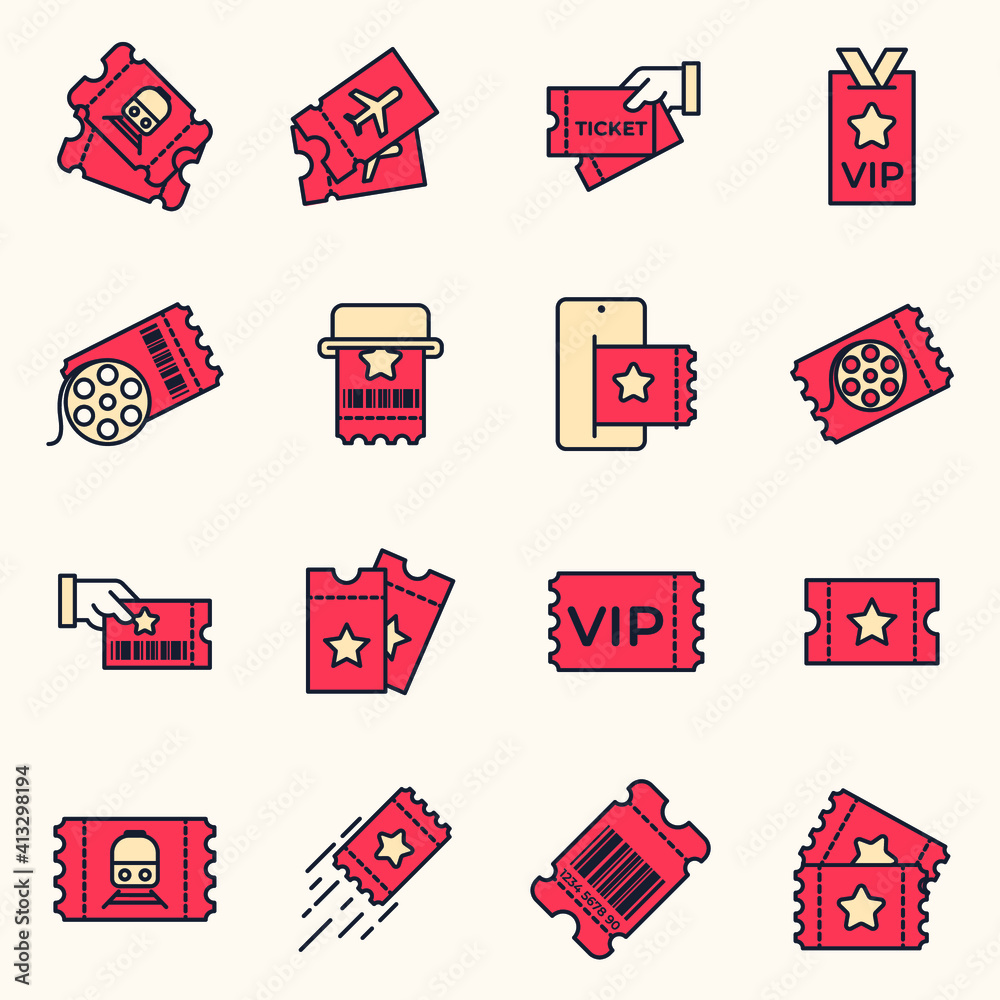 Set of Tickets icon. Ticket pack symbol template for graphic and web ...