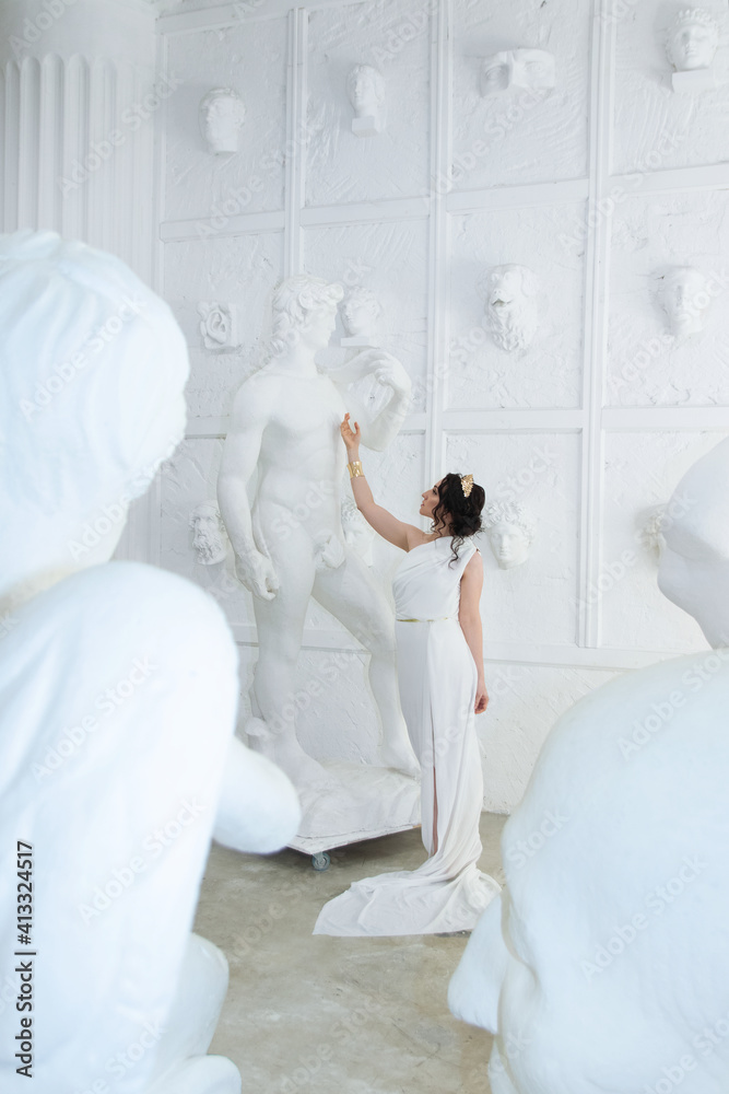 Beautiful Greek goddess woman close up on the white background.Greek ...