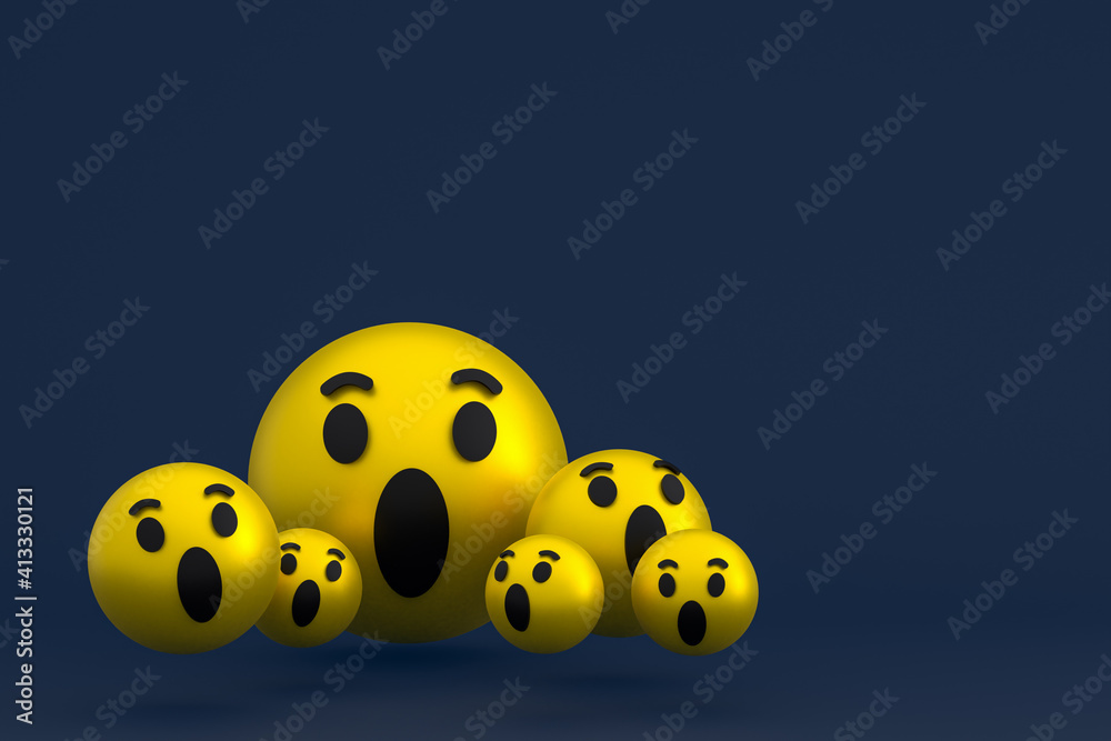 Wow icon facebook reactions emoji 3d render,social media balloon symbol ...