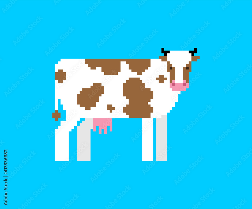 Cow pixel art. 8 bit farm animal cartoon. vector illustration Stock ...