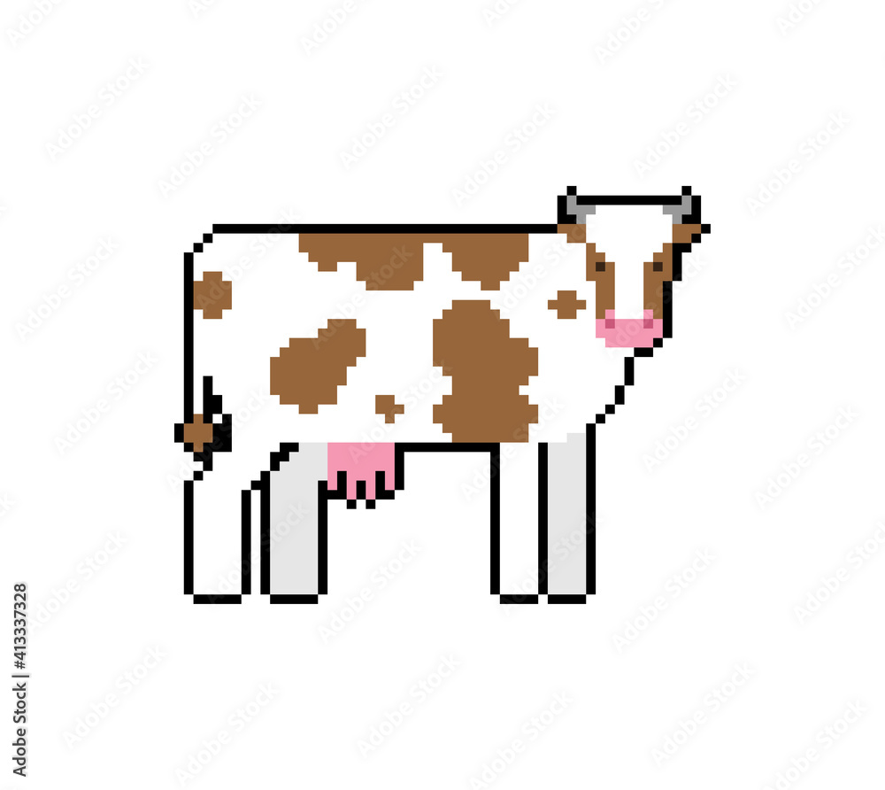 Vetor de Cow pixel art. 8 bit farm animal cartoon. vector illustration ...