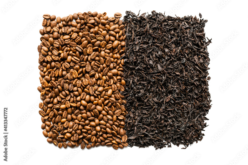 Coffee beans texture. Black tea texture. Coffee and tea background ...