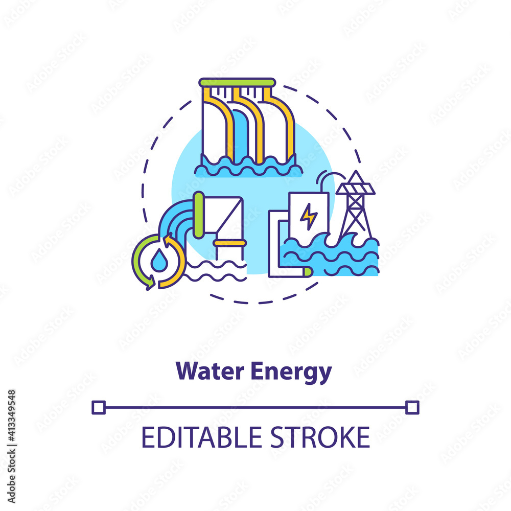 Water energy concept icon. Renewable energy source for electricity idea ...