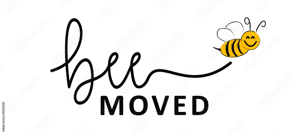 Slogan Bee moved. We have moved, changed address. Map location pointer ...