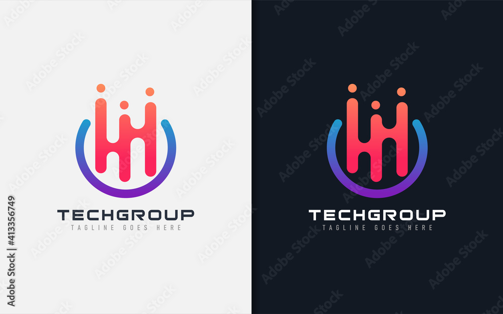 Tech Group Logo Design. Simple Minimalism Abstract People and Half ...