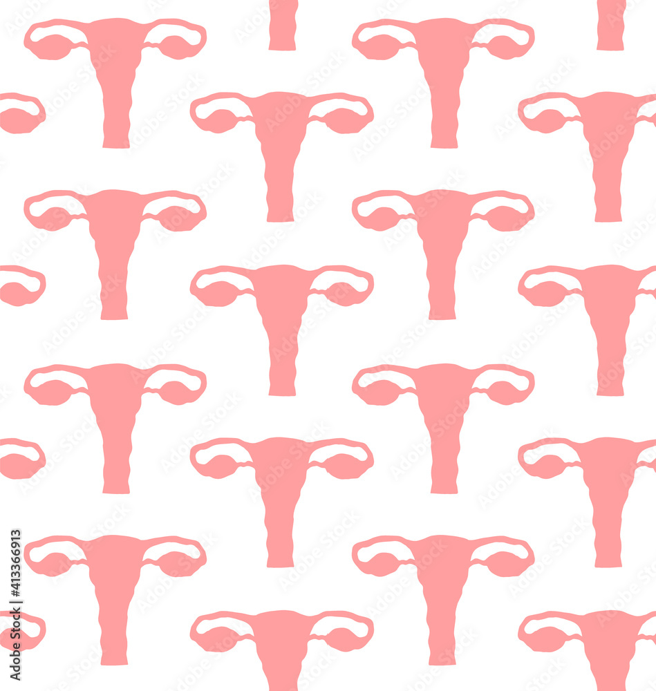 Vector seamless pattern of hand drawn uterus silhouette isolated on ...