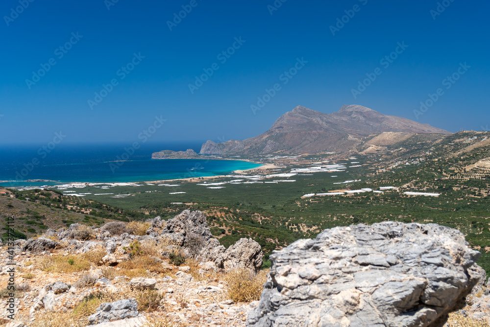 Beautiful turquoise beach Falasarna (Falassarna) in Crete, Greece. View ...