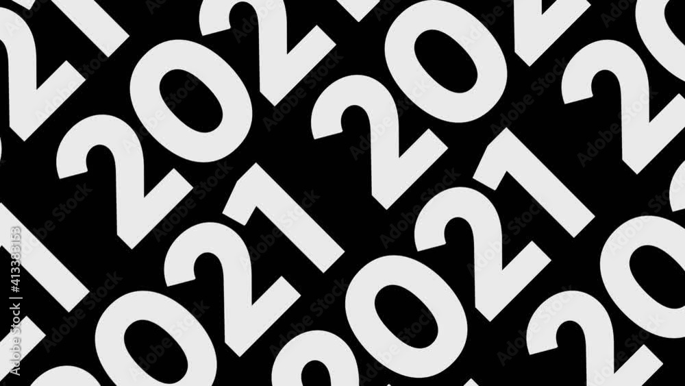 Abstract white rows of digits 2021 moving diagonally into the same ...