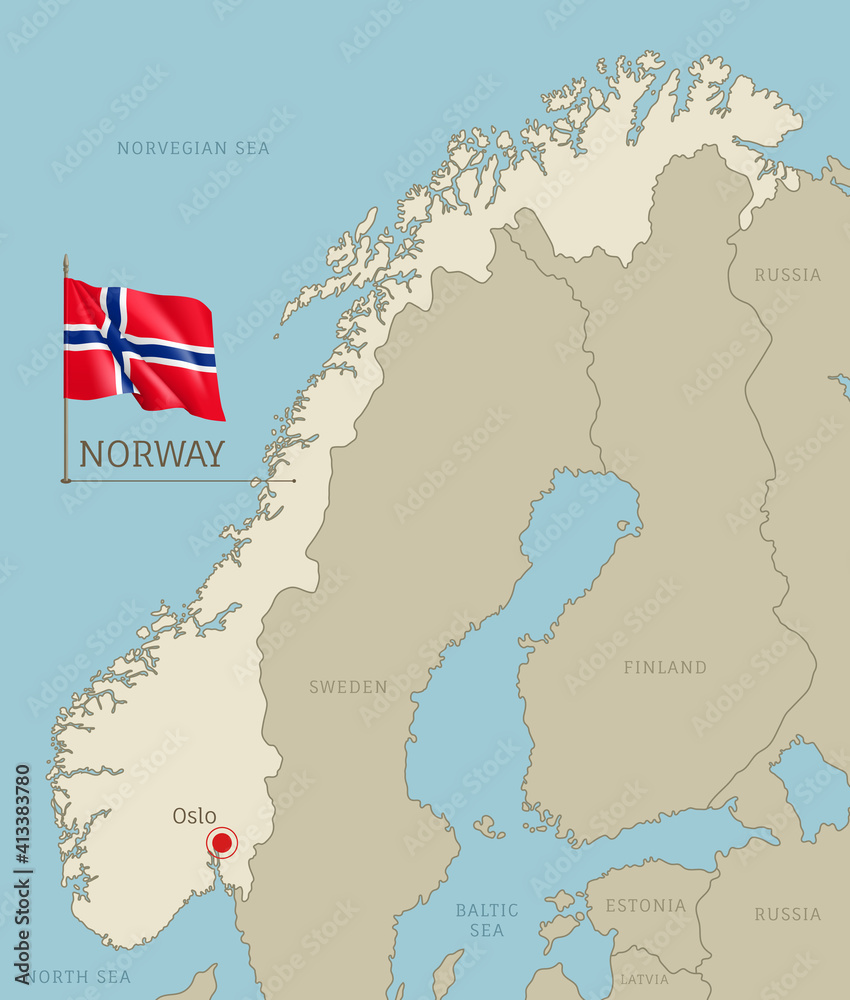 Norway highly detailed map with territory borders, European country ...