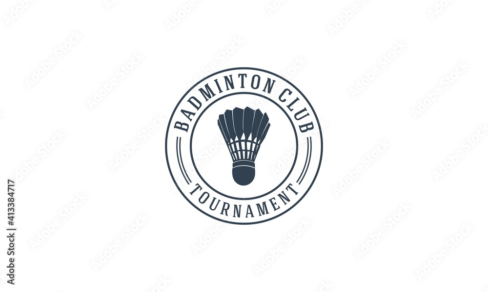 badminton sport logo with racket illustration on white background Stock ...