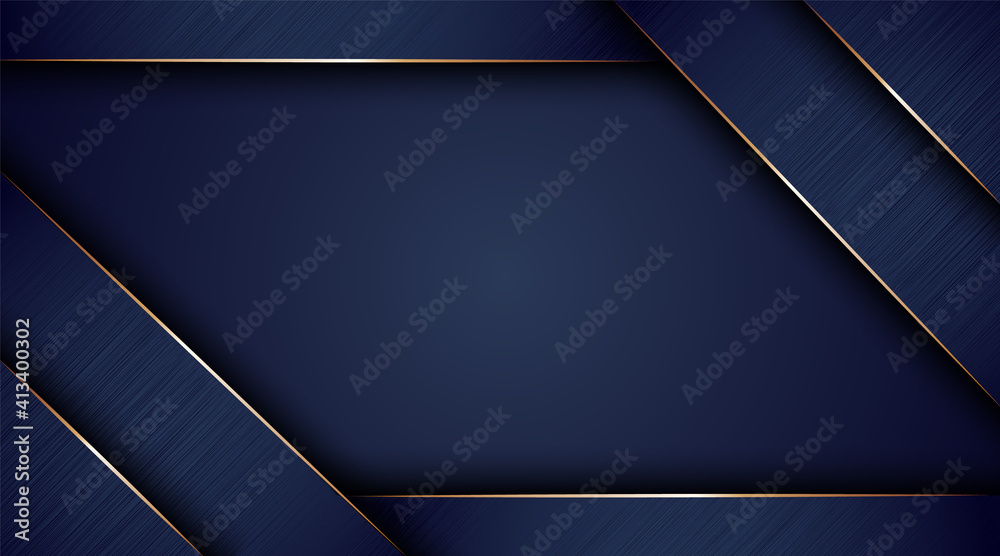 Navy blue abstract layer overlaps illustration with golden line Stock ...