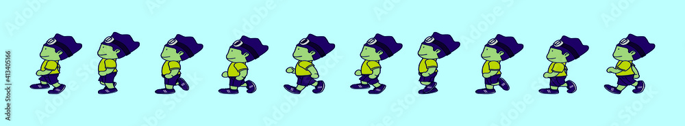 set of walk cycle cartoon icon design template with various models ...
