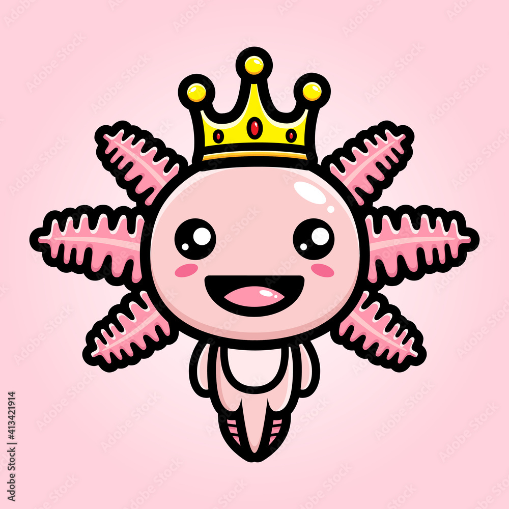 cartoon cute king axolotl vector design Stock Vector | Adobe Stock