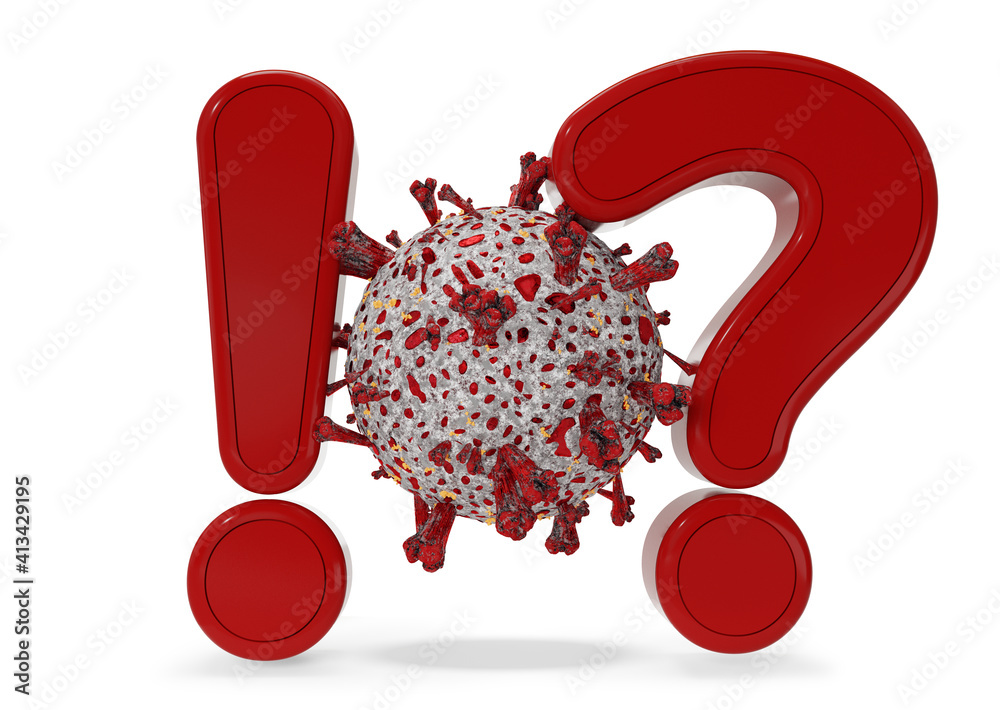 virus and exclamation mark and question mark 3d-illustration ilustração ...