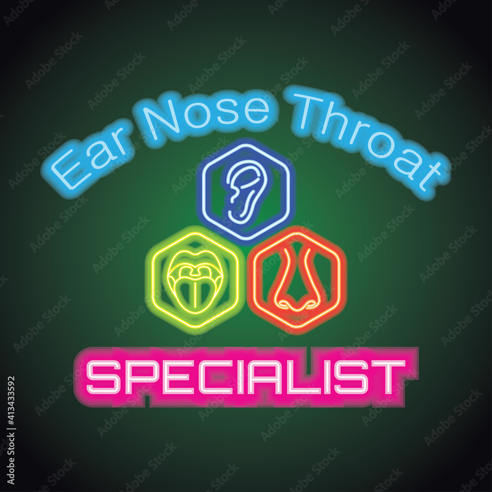 ear nose throat (ENT) neon sign plank for Otolaryngologists clinic ...