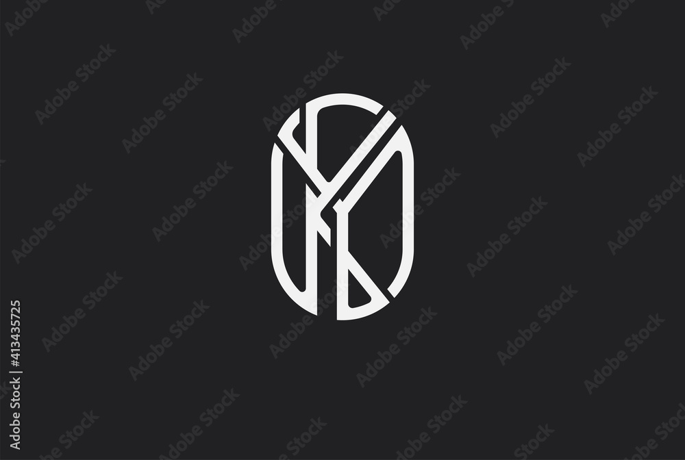 Abstract Initial K and Y Logo, Line Monogram oval style, usable for ...