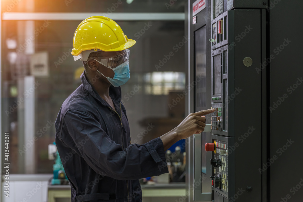 Portrait man worker under inspection and checking production process on ...