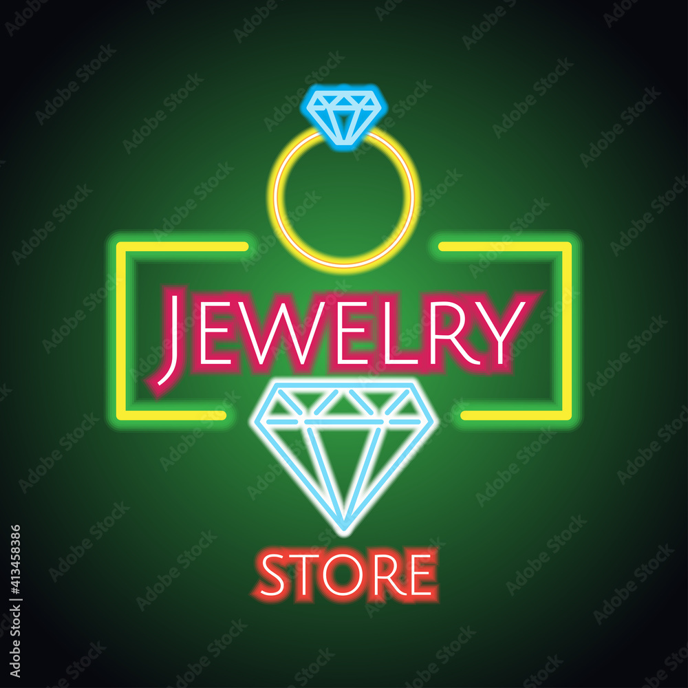 jewelry store neon sign for jewelry business plank. vector illustration ...