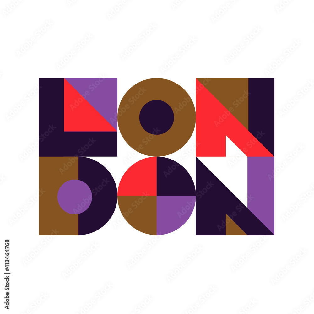 London geometric design colorful isolated inscription. London logo for ...