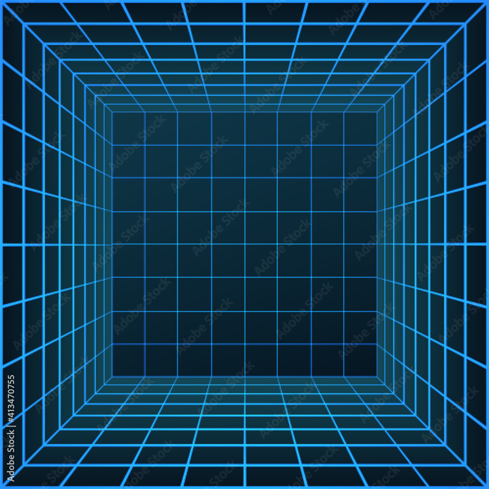 Wireframe of room. Sci-fi futuristic building architecture. Virtual ...