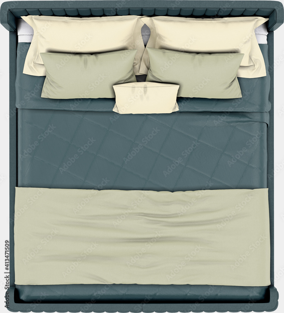 Bed top view isolated on background. 3d rendering - illustration Stock ...