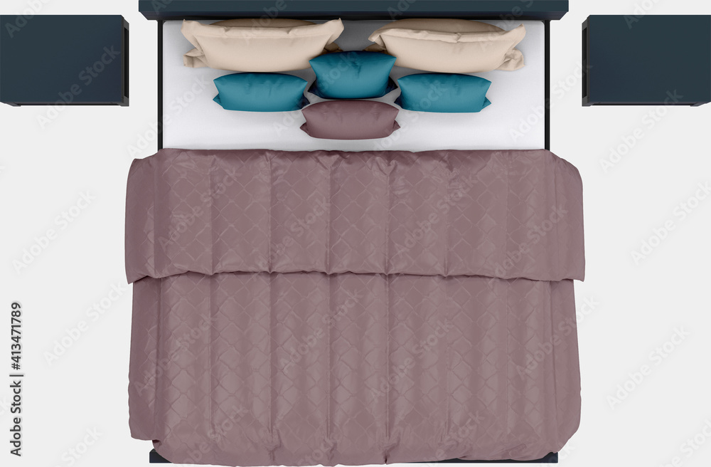 Bed top view isolated on background. 3d rendering - illustration Stock ...