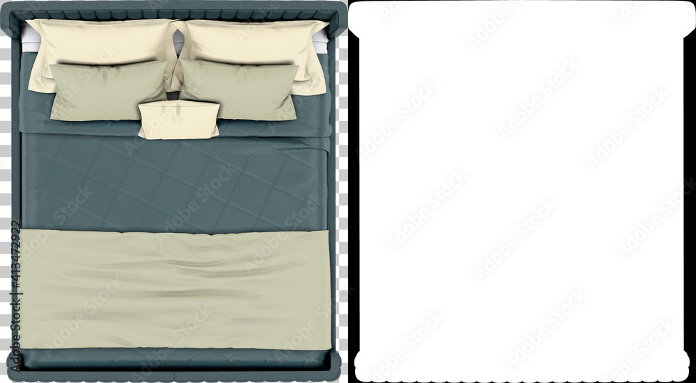 Bed top view isolated on background with mask. 3d rendering ...