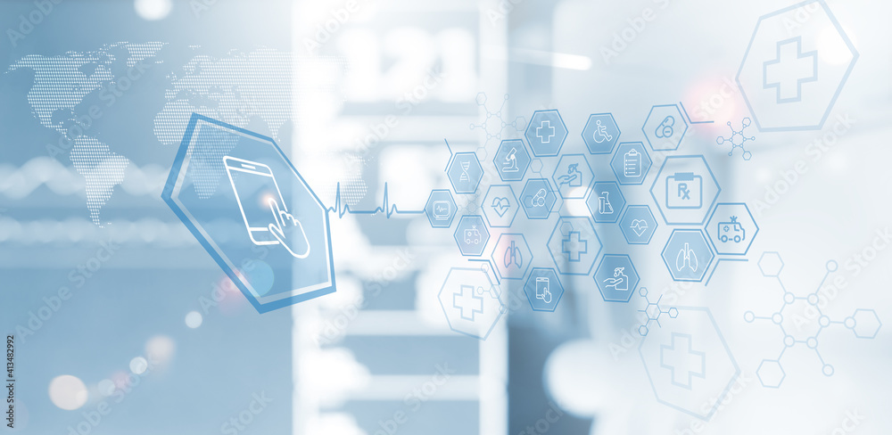 Medical technology background, telemedicine, virtual hospital, online ...