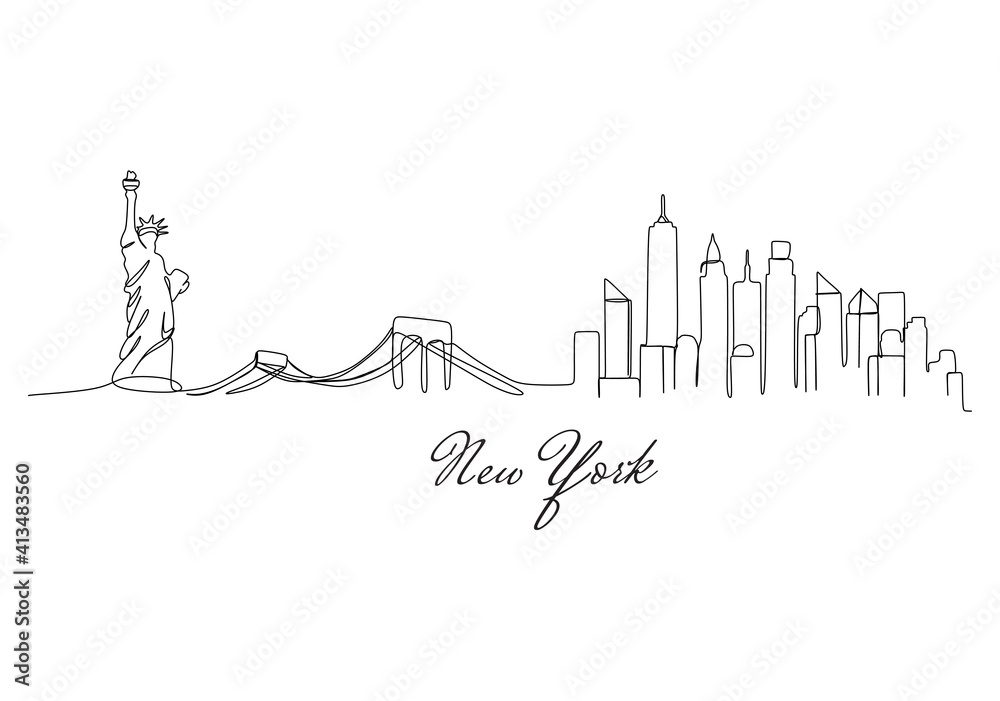New York Skyline - Continuous one line drawing Stock Vector | Adobe Stock