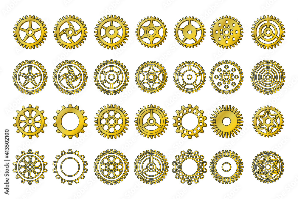 A set of gears for steampunk and decoration. Material gold.Vector ...