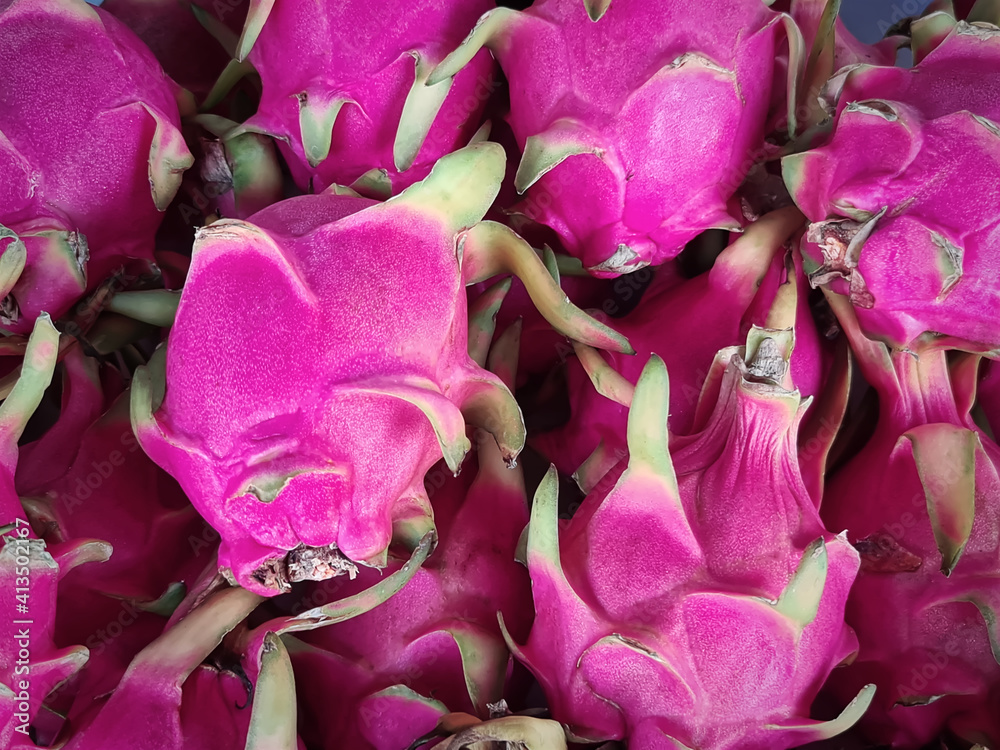 Pile of Fresh Pink Dragon Fruits for Sale at Market Stall Stock Photo ...