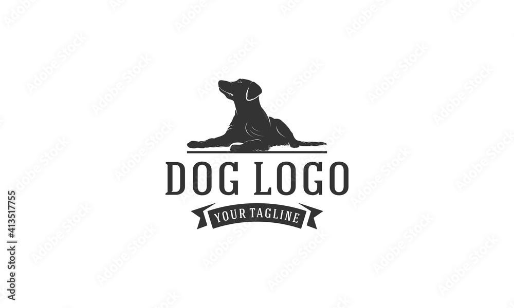 dog logo with an illustration of a dog looking at and observing the ...