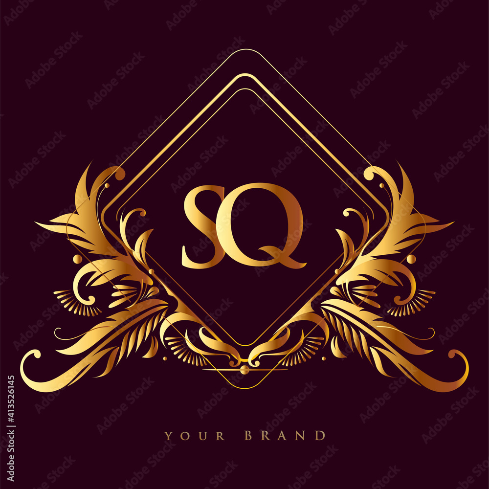 Initial logo letter SQ with golden color with ornaments and classic ...