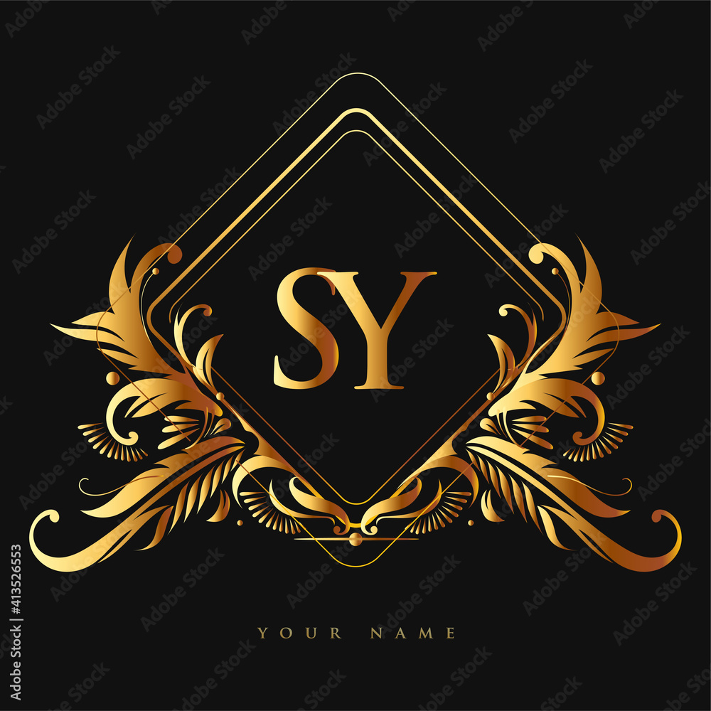 Initial logo letter SY with golden color with ornaments and classic ...