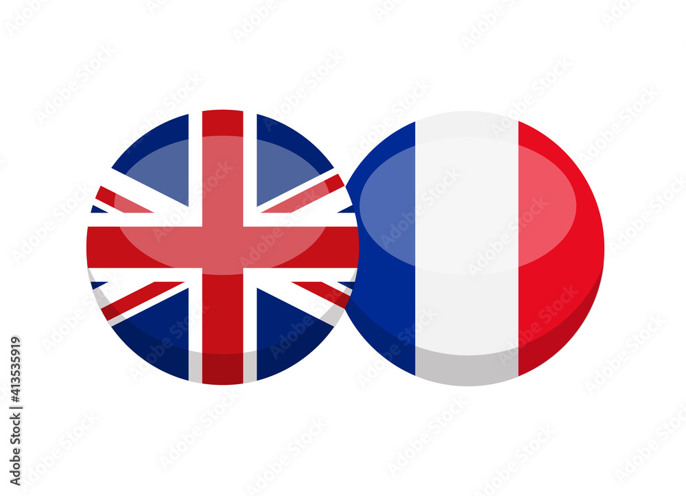 UK and French flag isolated on white background. English-french ...