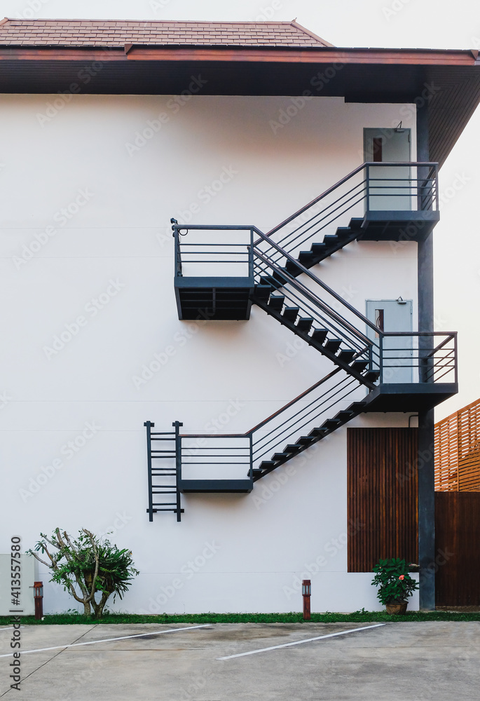 Modren fire escape on building ,safety stair. Stock Photo | Adobe Stock