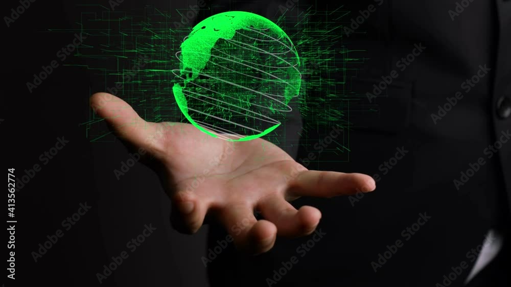 Human hand holding earth globe holographic technology . Futuristic ...