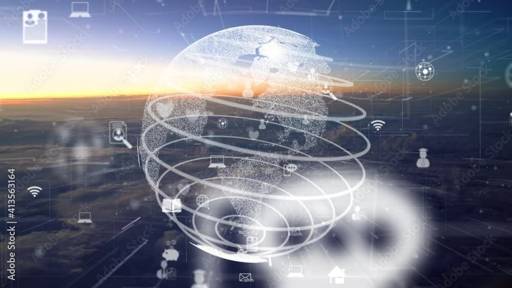 Network of connection modernization over clouds in the sky showing ...