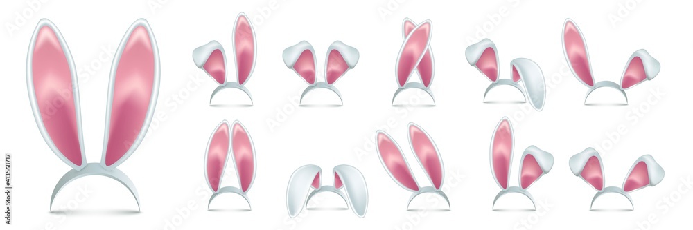 Rabbit ears realistic 3d vector illustrations set. Easter bunny ears ...