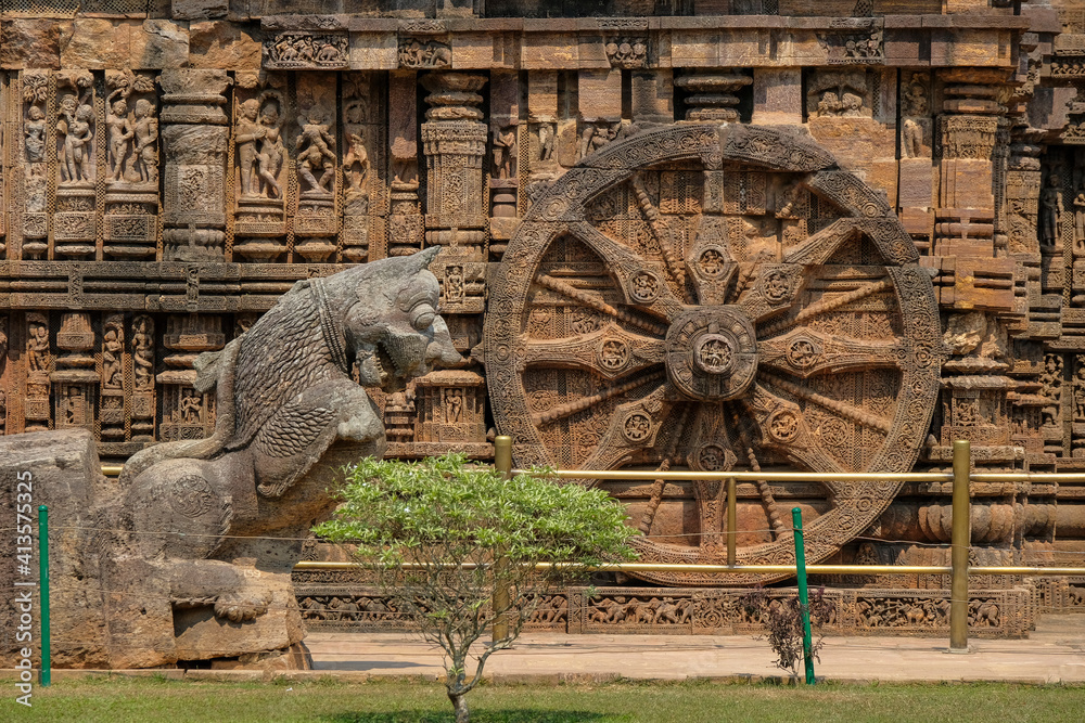 Detail of the Sun Temple was built in the 13th century and designed as ...